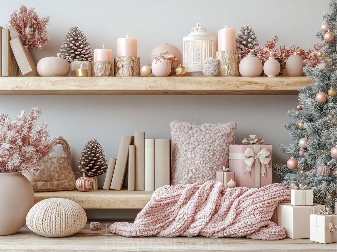 Pink Cozy Christmas Bookshelves Zoom Background Home Office Virtual ...
