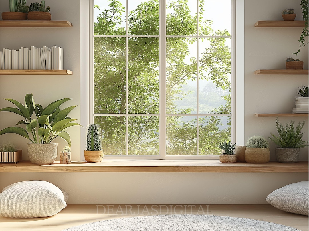 Minimalist Virtual Background for Zoom, Teams, Meets, Webex Room With Window and Plants Decor ...