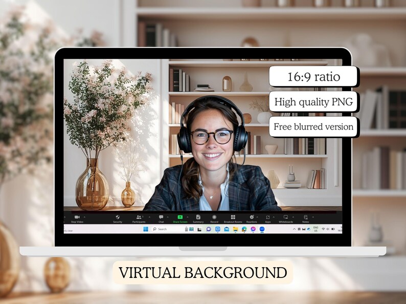 Virtual Background Pink Spring Bookshelf for Zoom Meetings, Home Office ...