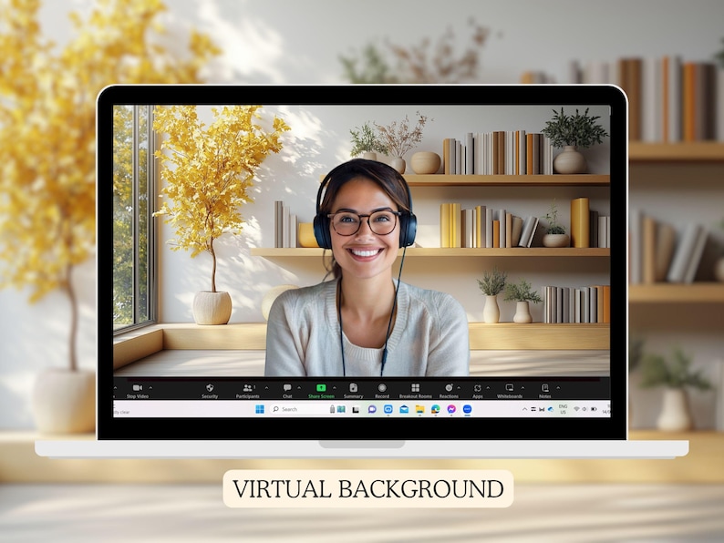 Modern Bookshelf Zoom Background | Minimalist Home Office (instant ...