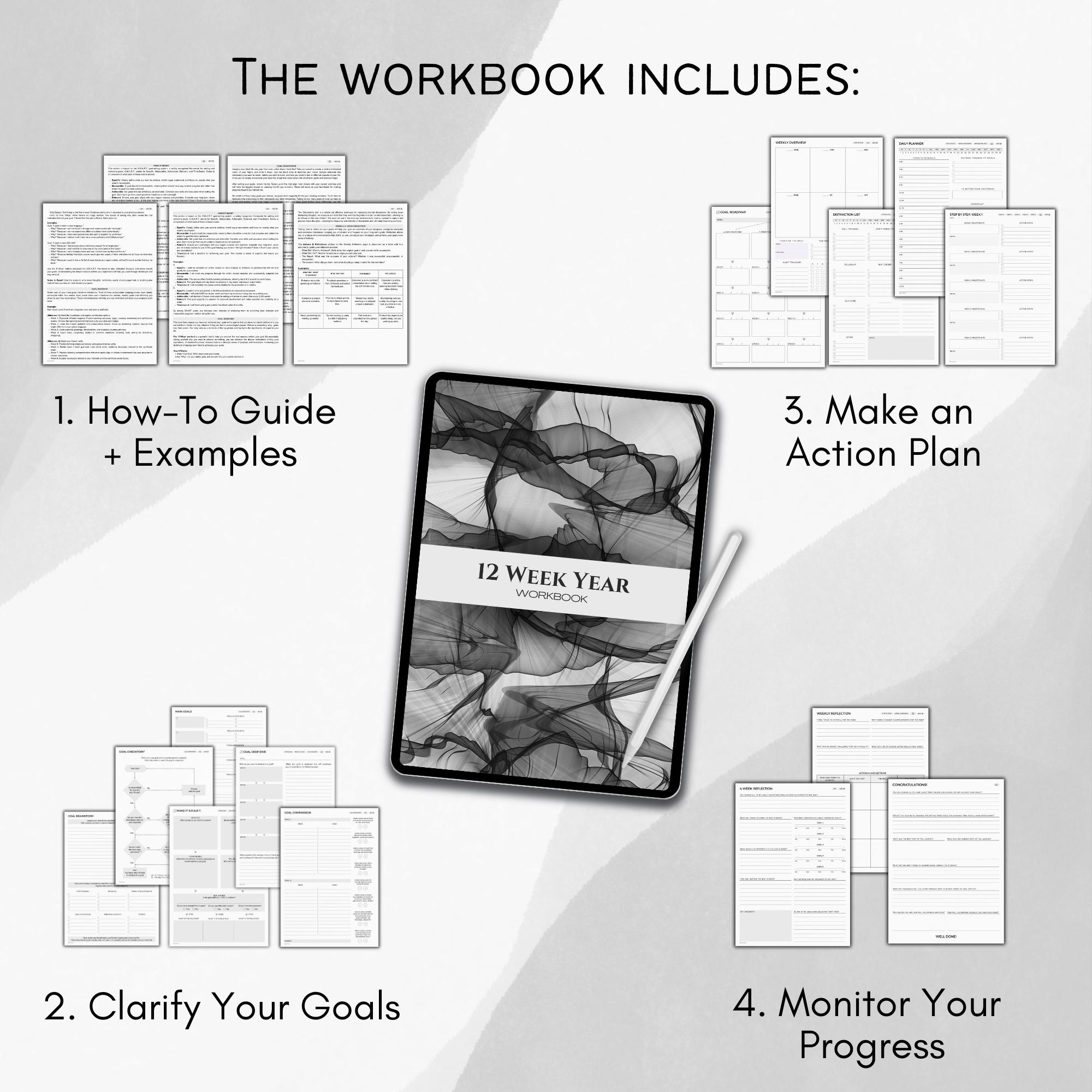 12 Week Year Guide to Goal Setting Digital Workbook 90 Day Goal Planner ...