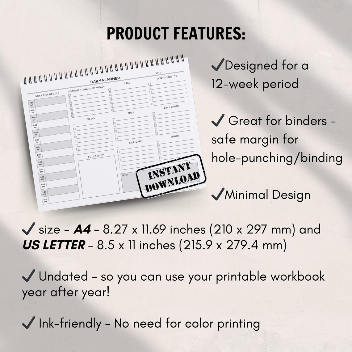 12 Week Year Planner Printable 12 Week Planner 90 Day Goal Planner ...