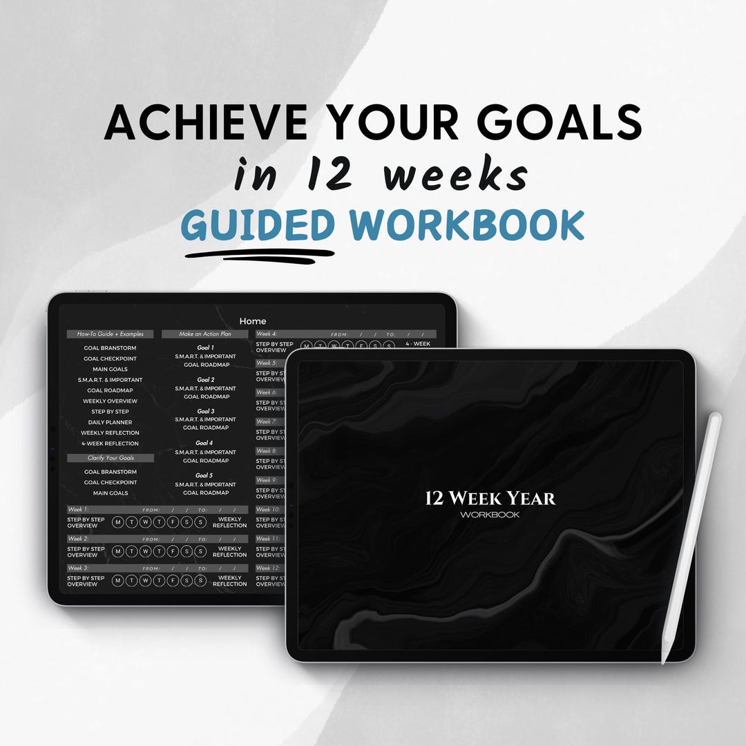 12 Week Year Workbook Dark Mode Digital Planner 90 Day Goal Planner ...