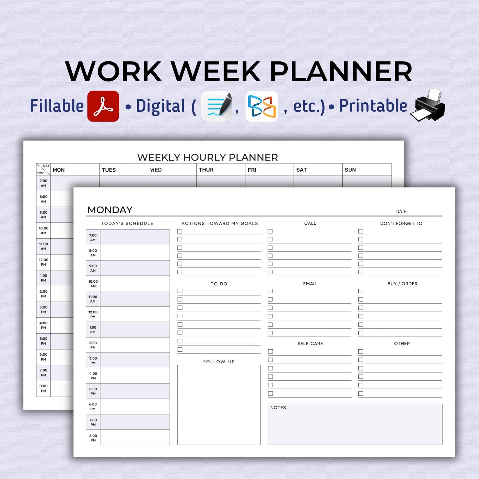 Work Week Planner Printable Weekly Schedule Template Weekly Planner ...