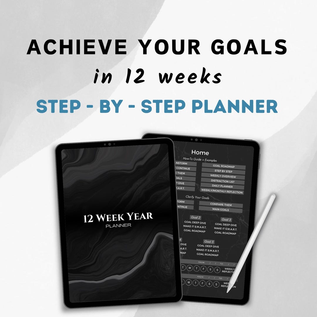 12 Week Year Planner Digital Goal Planner Bundle 90 Day Goal Setting ...