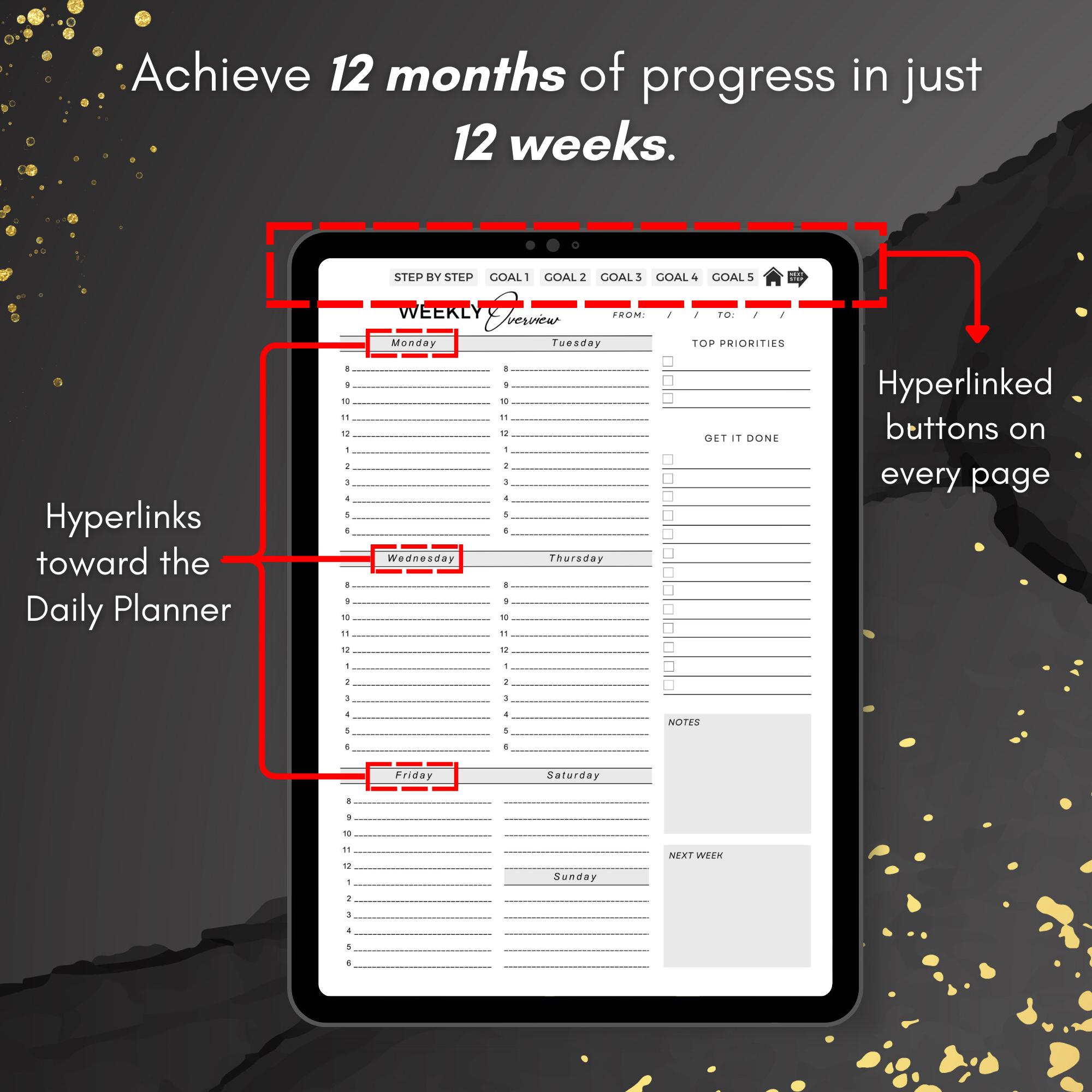 12 Week Year Guide to Goal Setting Digital Workbook 90 Day Goal Planner ...