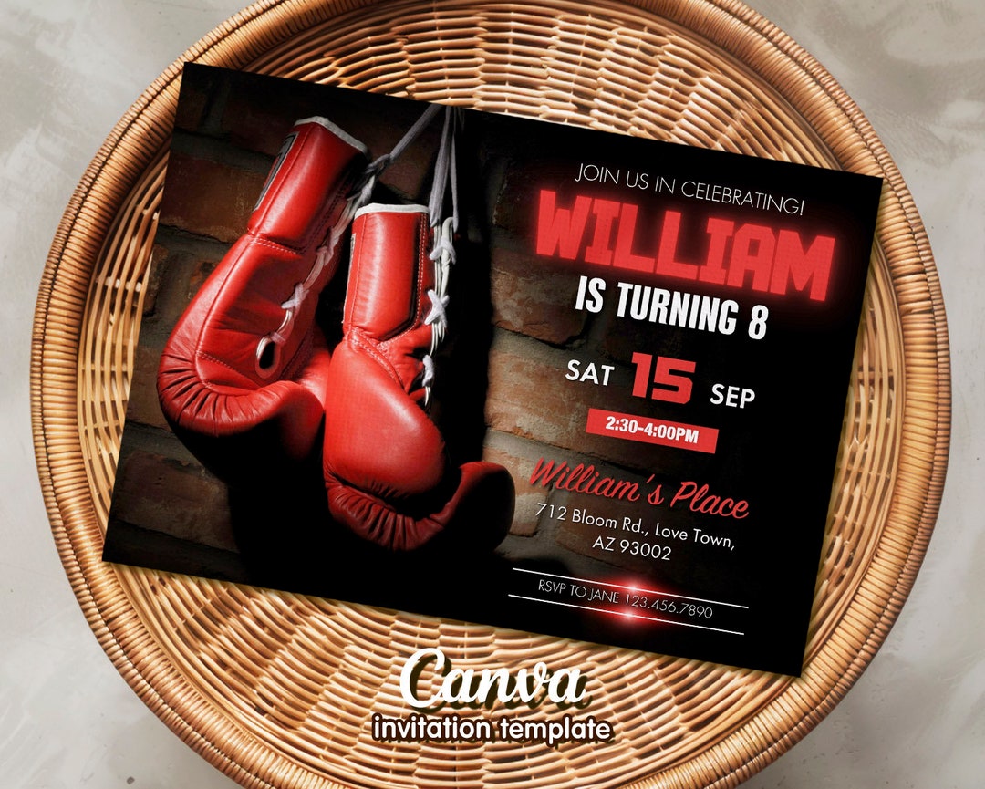 Printable Boxing Invitation, Fighter Invite, Digital Editable Birthday ...