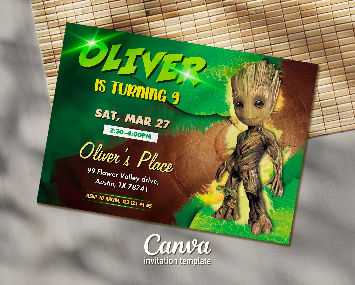 Editable Groot Birthday Invitation, Printable Groot Invite, Digital I ...