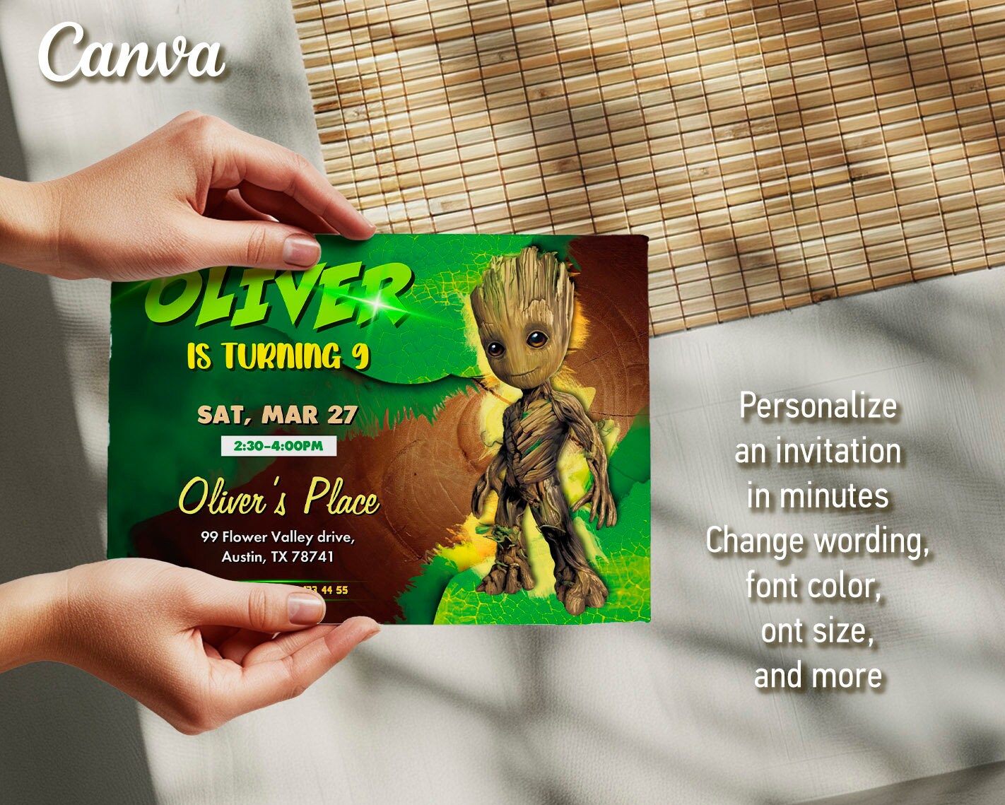 Editable Groot Birthday Invitation, Printable Groot Invite, Digital I ...