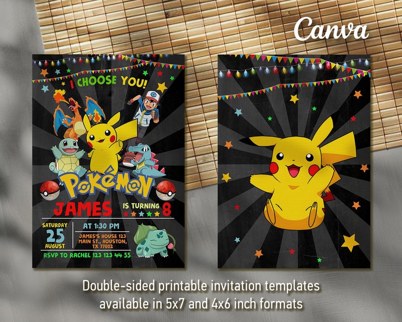 Printable Birthday Pokemon Invitation, Pikachu B-day Invite, Pokemone ...