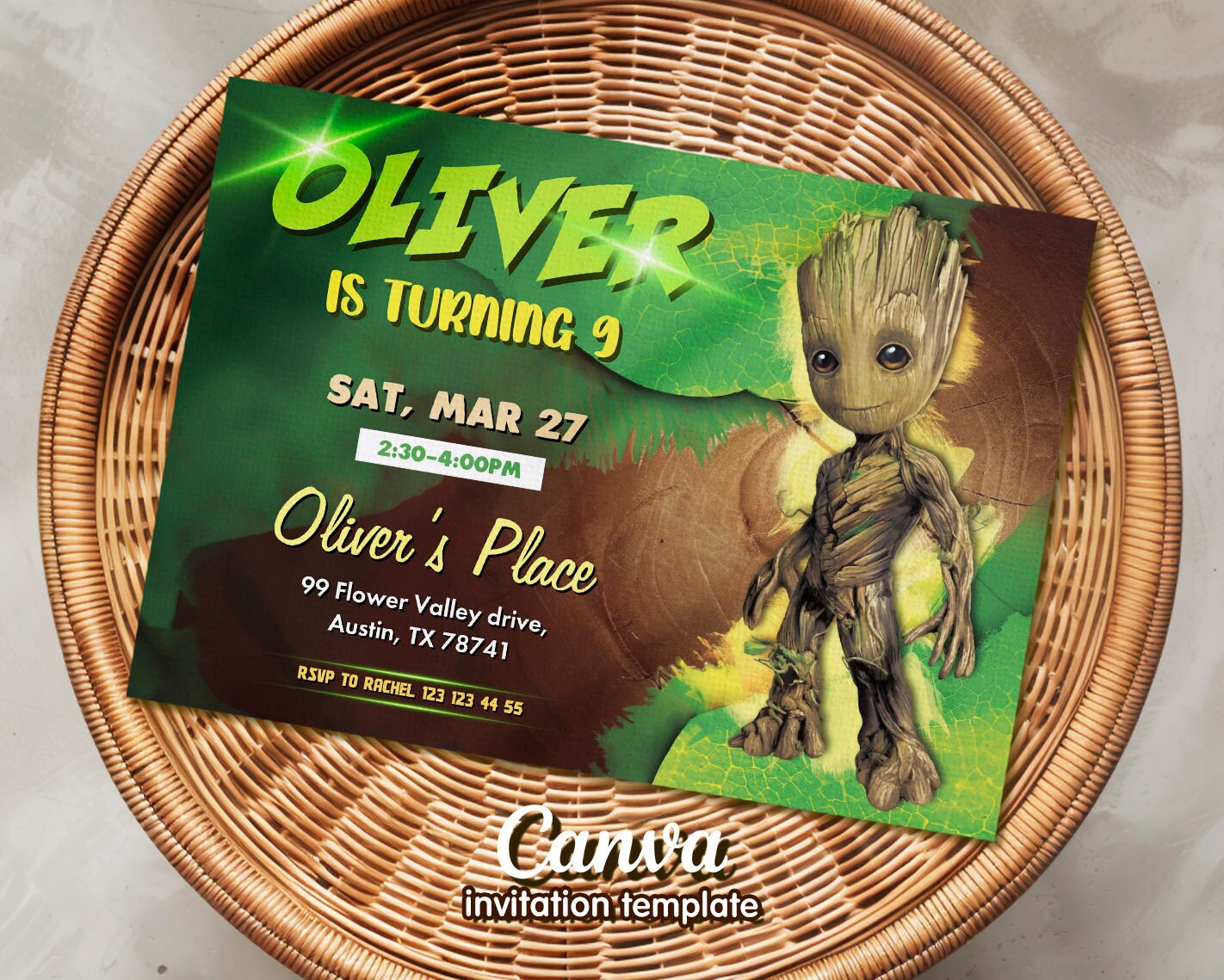 Editable Groot Birthday Invitation, Printable Groot Invite, Digital I ...