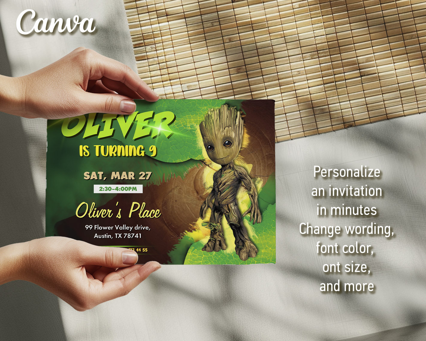 Editable Groot Birthday Invitation, Printable Groot Invite, Digital I ...