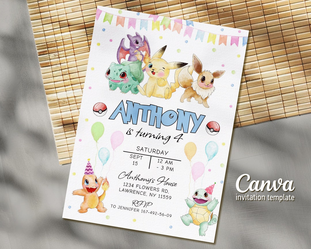 Invitación de cumpleaños imprimible de Pokemon, invitación del día b de ...
