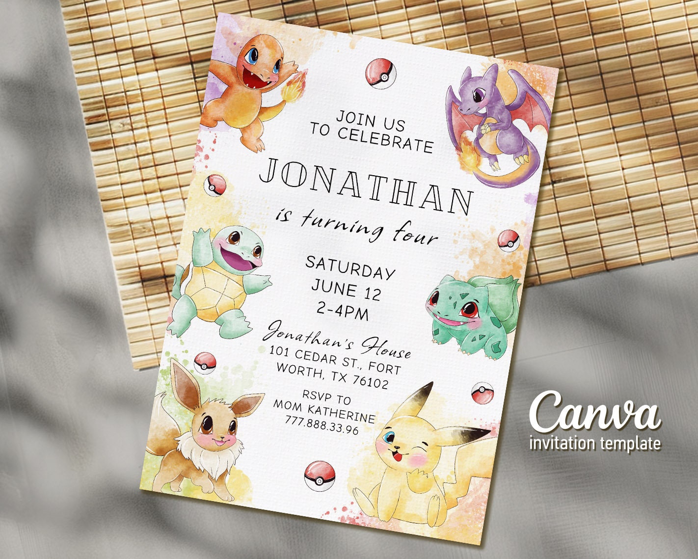 Printable Birthday Pokemon Invitation, Pikachu B-day Invite, Pokemone ...