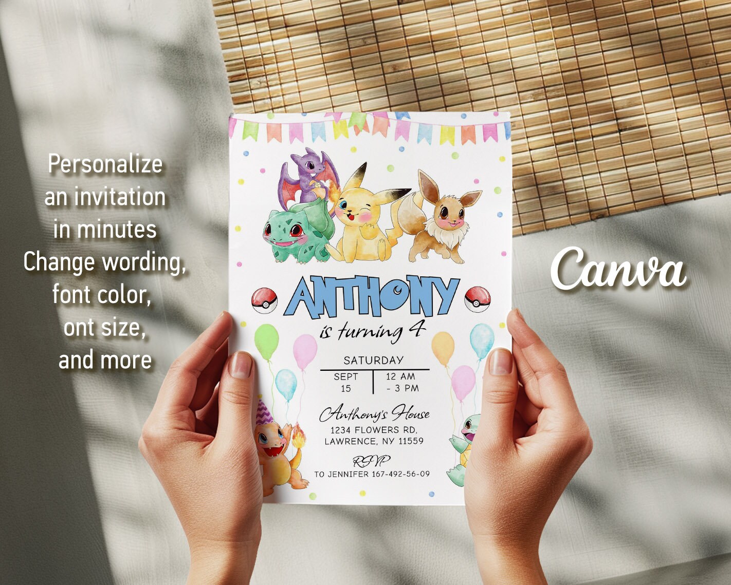 Printable Birthday Pokemon Invitation, Pikachu B-day Invite, Pokemone ...