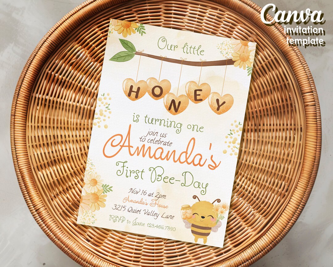 Printable First Bee Day Birthday Invitation, 1st Bee-day Party Invite ...