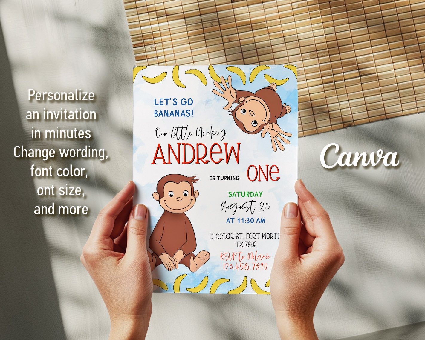 Printable Curious George Birthday Invitation, Monkey Invite, Ape Invite ...