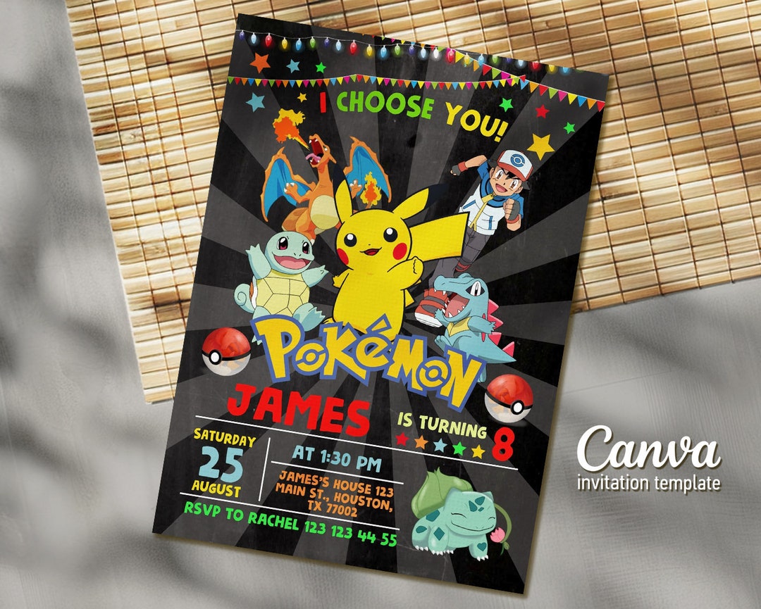 Invitación de cumpleaños imprimible de Pokemon, invitación del día b de ...