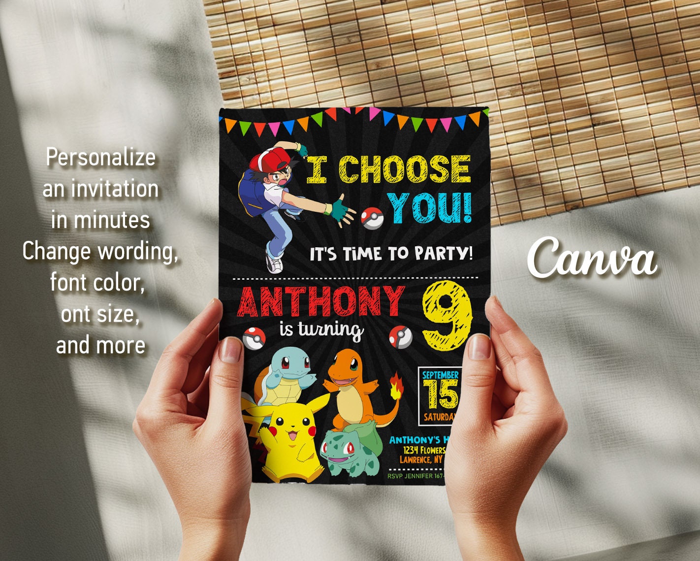 Printable Birthday Pokemon Invitation, Pikachu B-day Invite, Pokemone ...