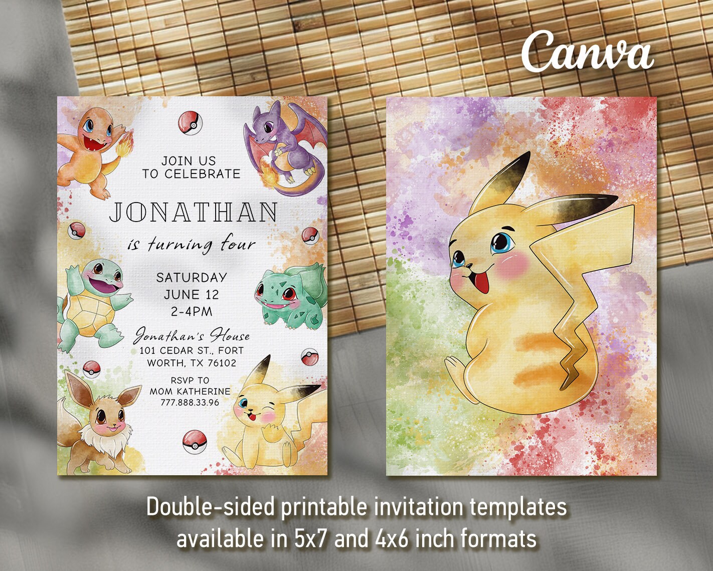 Printable Birthday Pokemon Invitation, Pikachu B-day Invite, Pokemone ...