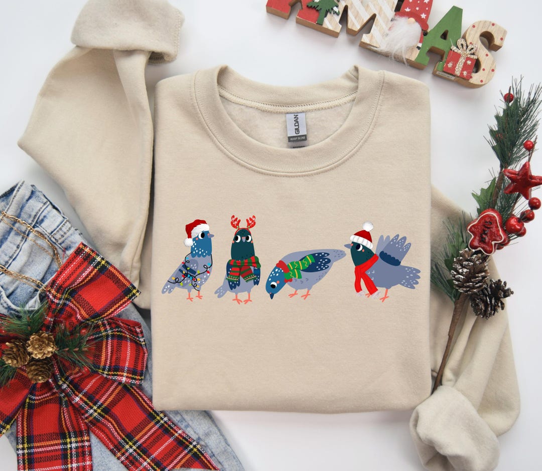 Christmas Pigeon Shirt Funny Bird Animal Lover Winter Clothing Merry ...