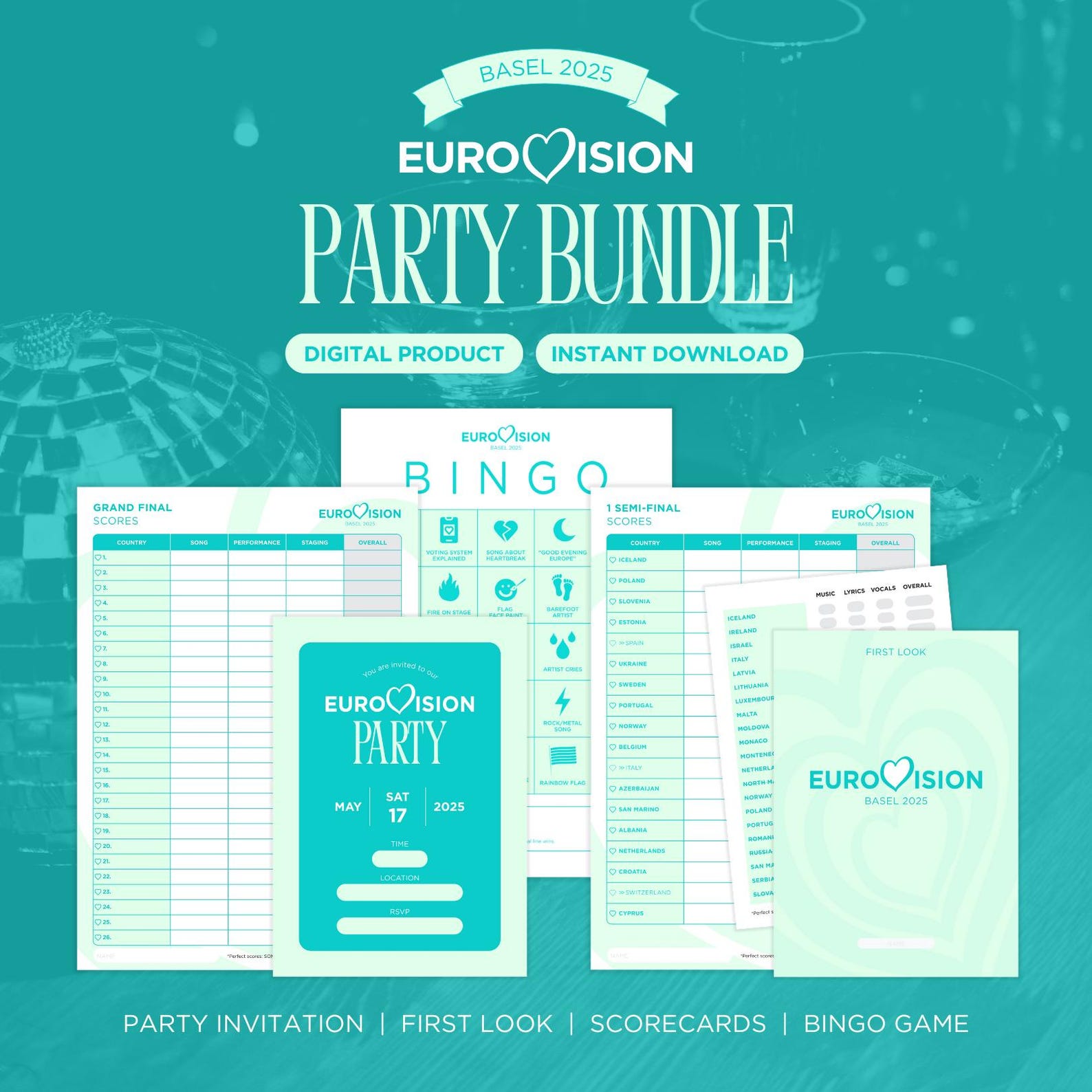 Eurovision 2025 Printable Party Bundle - Eurovision Scorecard ...