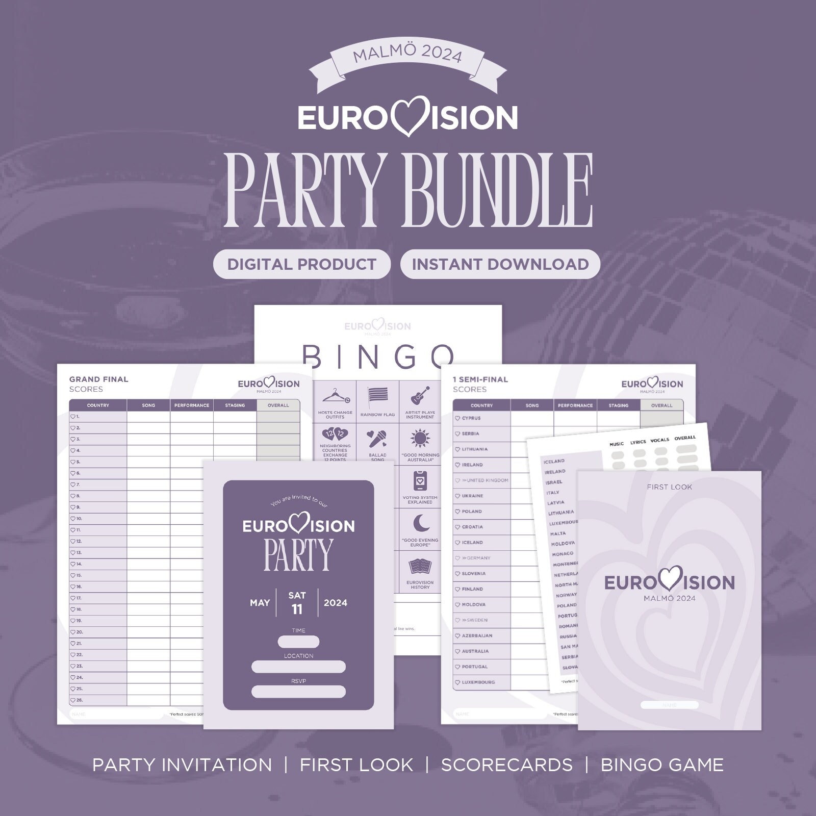Printable Eurovision 2024 Party Bundle Eurovision Scorecard Eurovision ...
