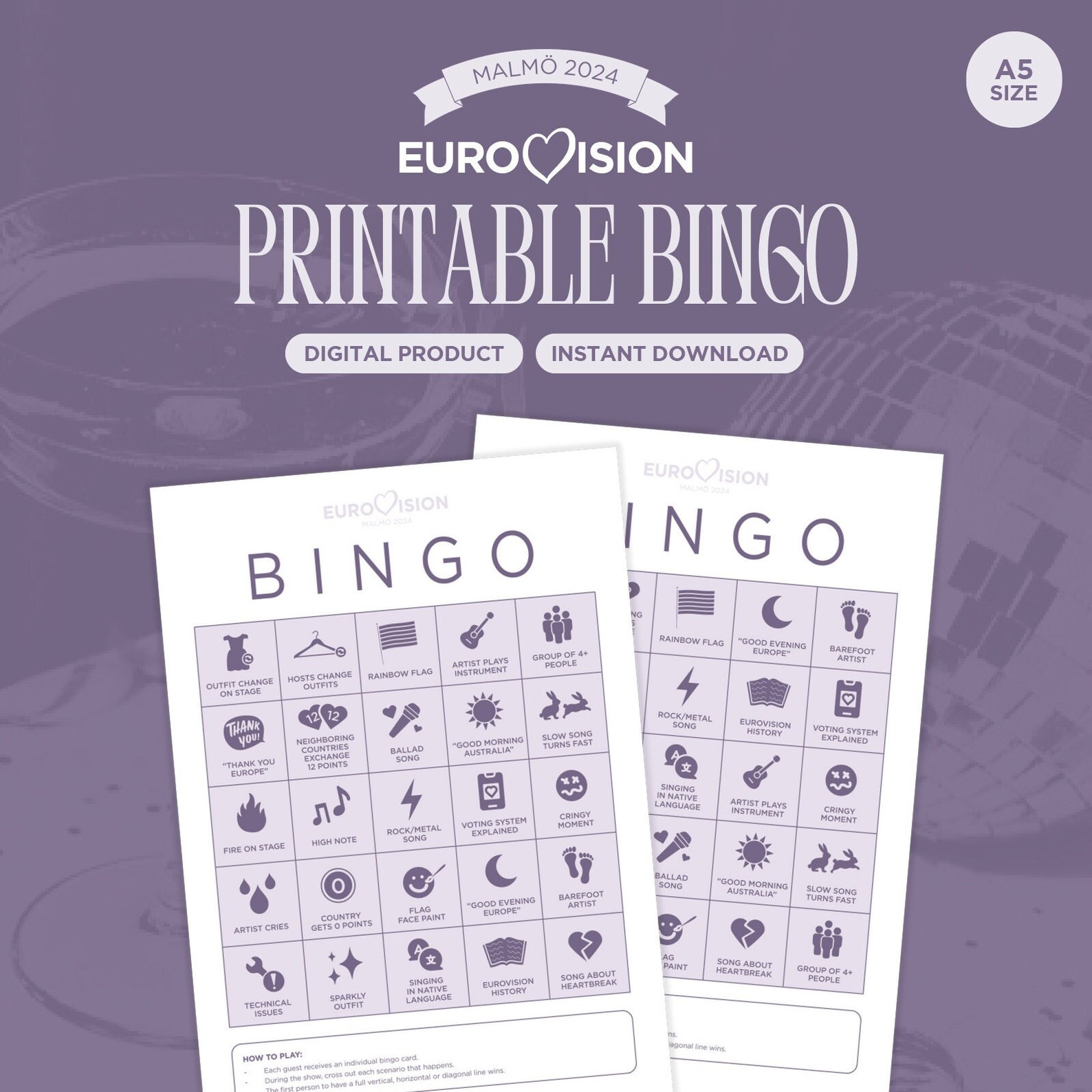 Printable Eurovision Bingo Eurovision 2024 Bingo Eurovision Party Games ...