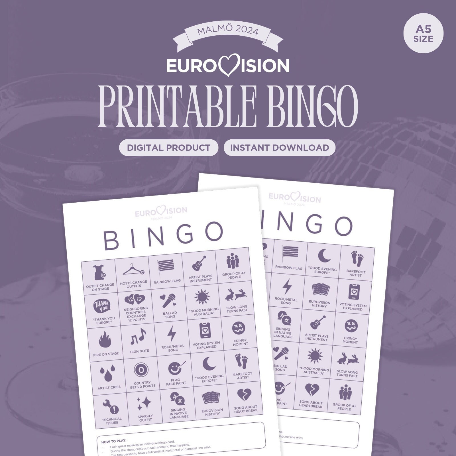 Printable Eurovision Bingo Eurovision 2024 Bingo Eurovision Party Games ...