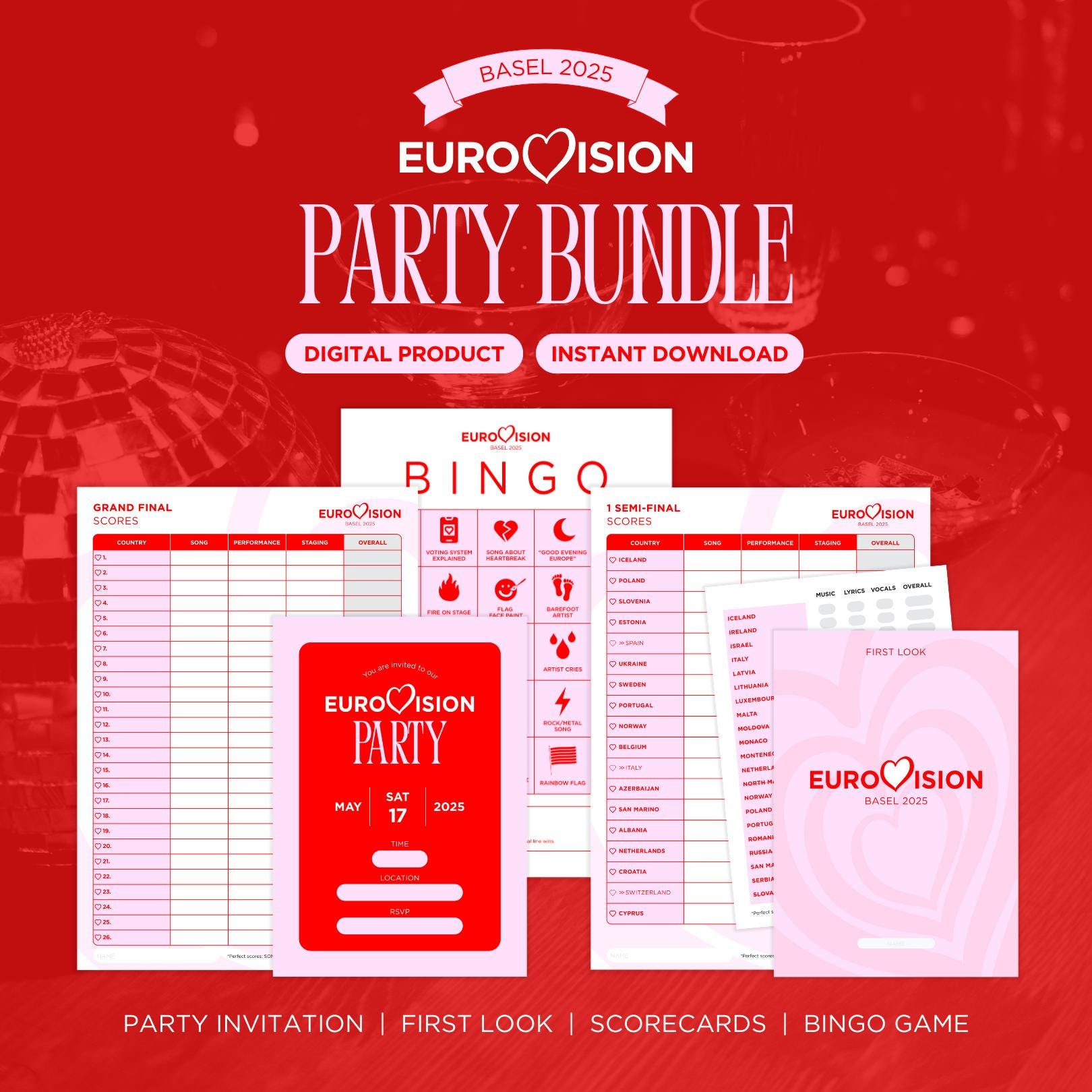 Eurovision 2025 Printable Party Bundle - Eurovision Scorecard ...
