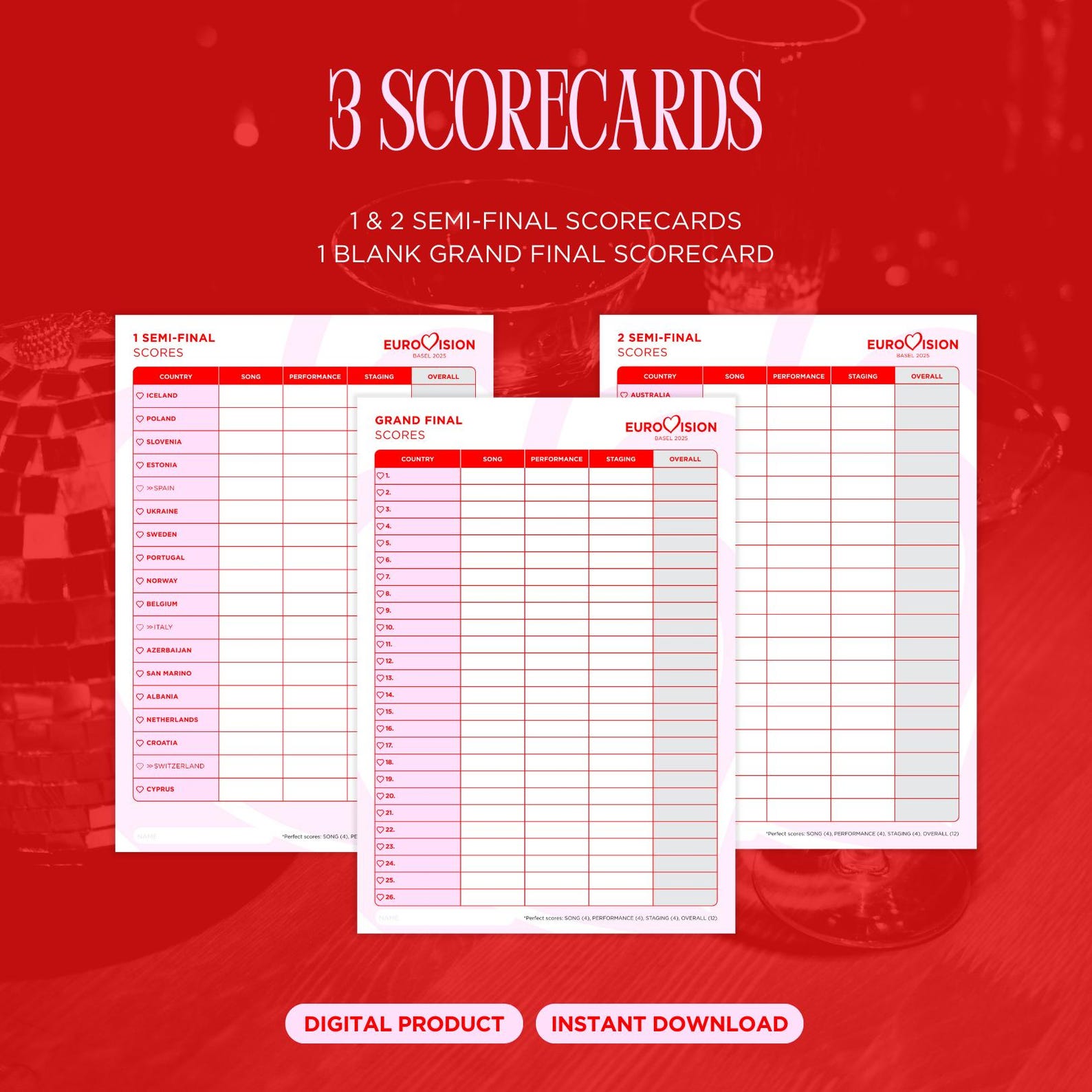Eurovision 2025 Printable Party Bundle - Eurovision Scorecard ...