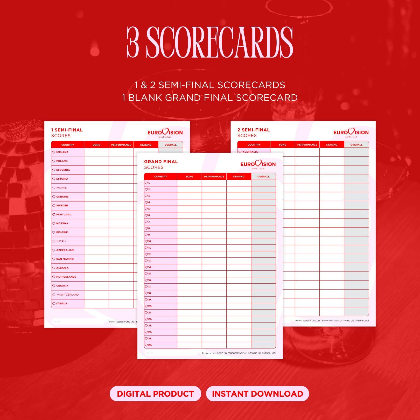 Eurovision 2025 Printable Party Bundle - Eurovision Scorecard ...