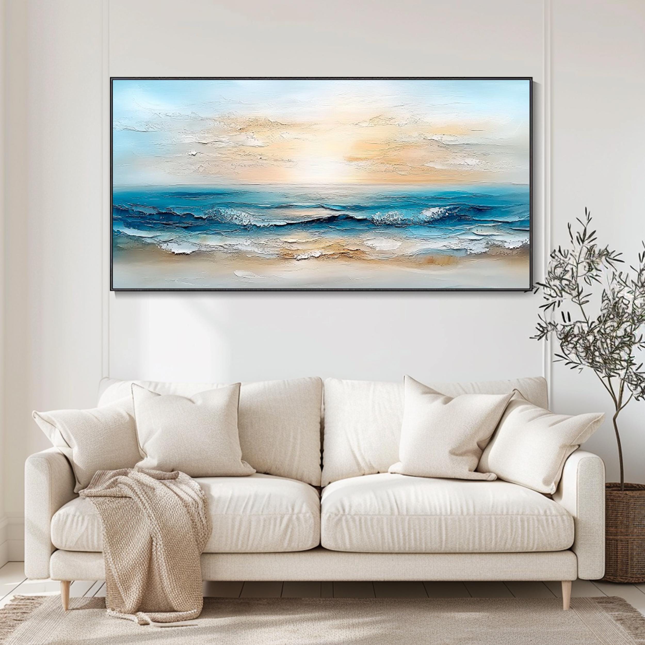 Ocean Sunset Textured Oil Painting, Coastal Wall Art, Hand-painted ...