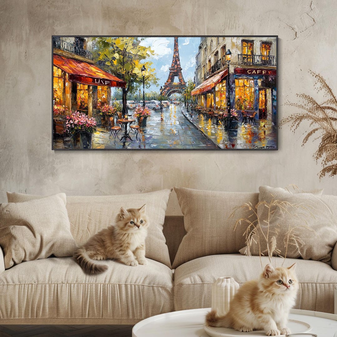 Paris Street Painting on Canvas 3D Textured Eiffel Tower Scene City ...