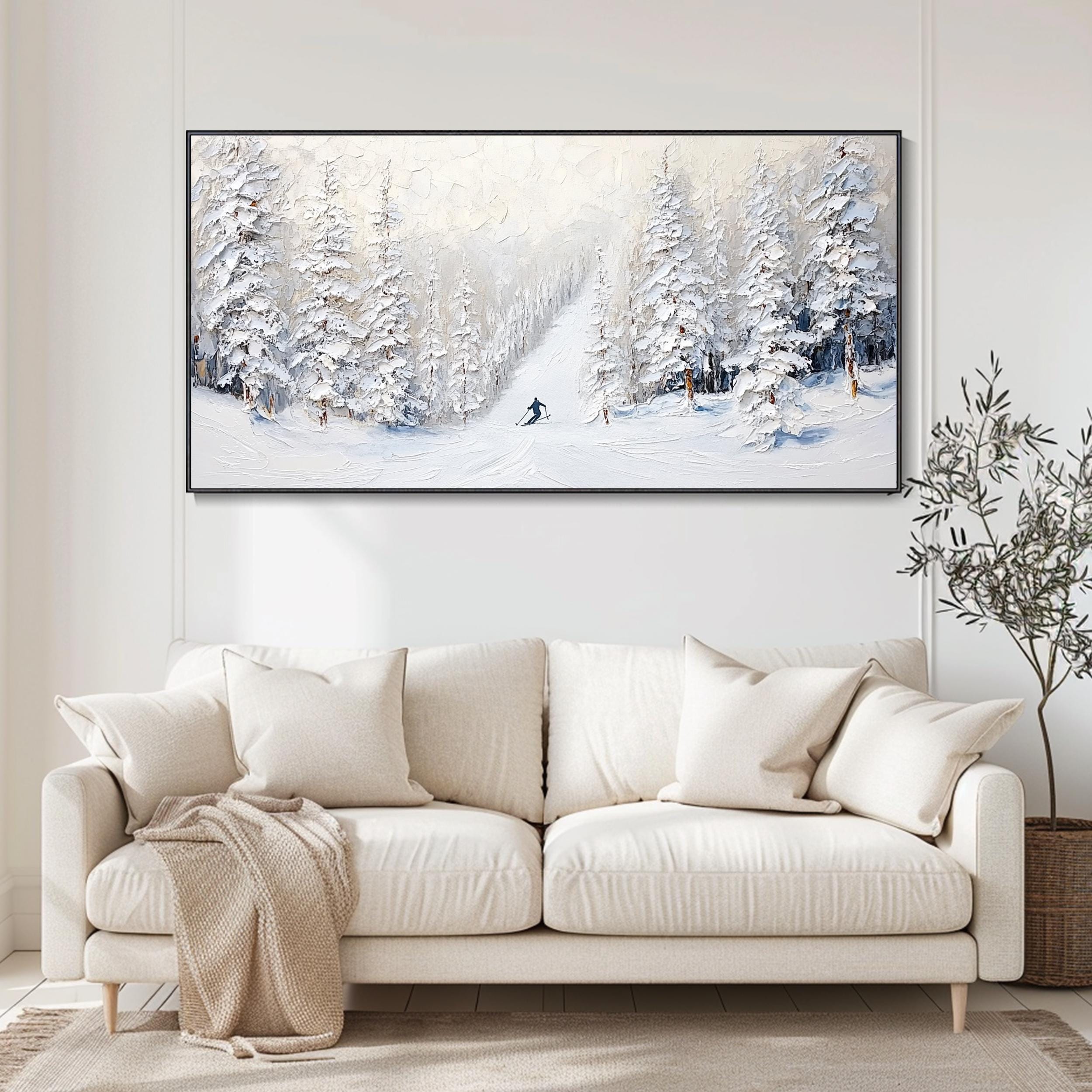 Snowy Pine Tree Forest Painting on Canvas Original Ski Sport 3D Texture ...