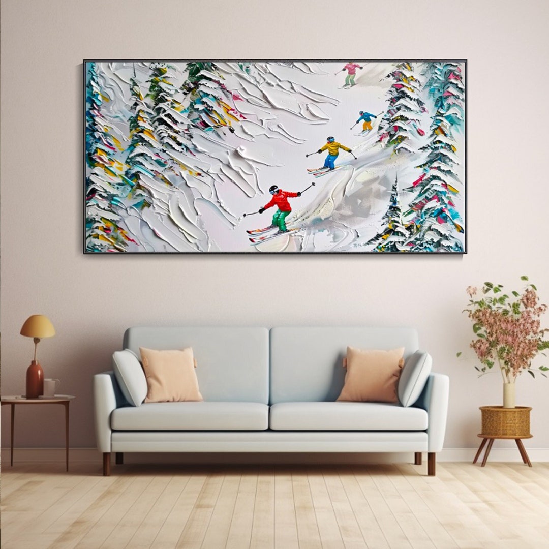 3D Original Framed Skiing Art Skiing on Snow Mountain Custom Outdoor ...