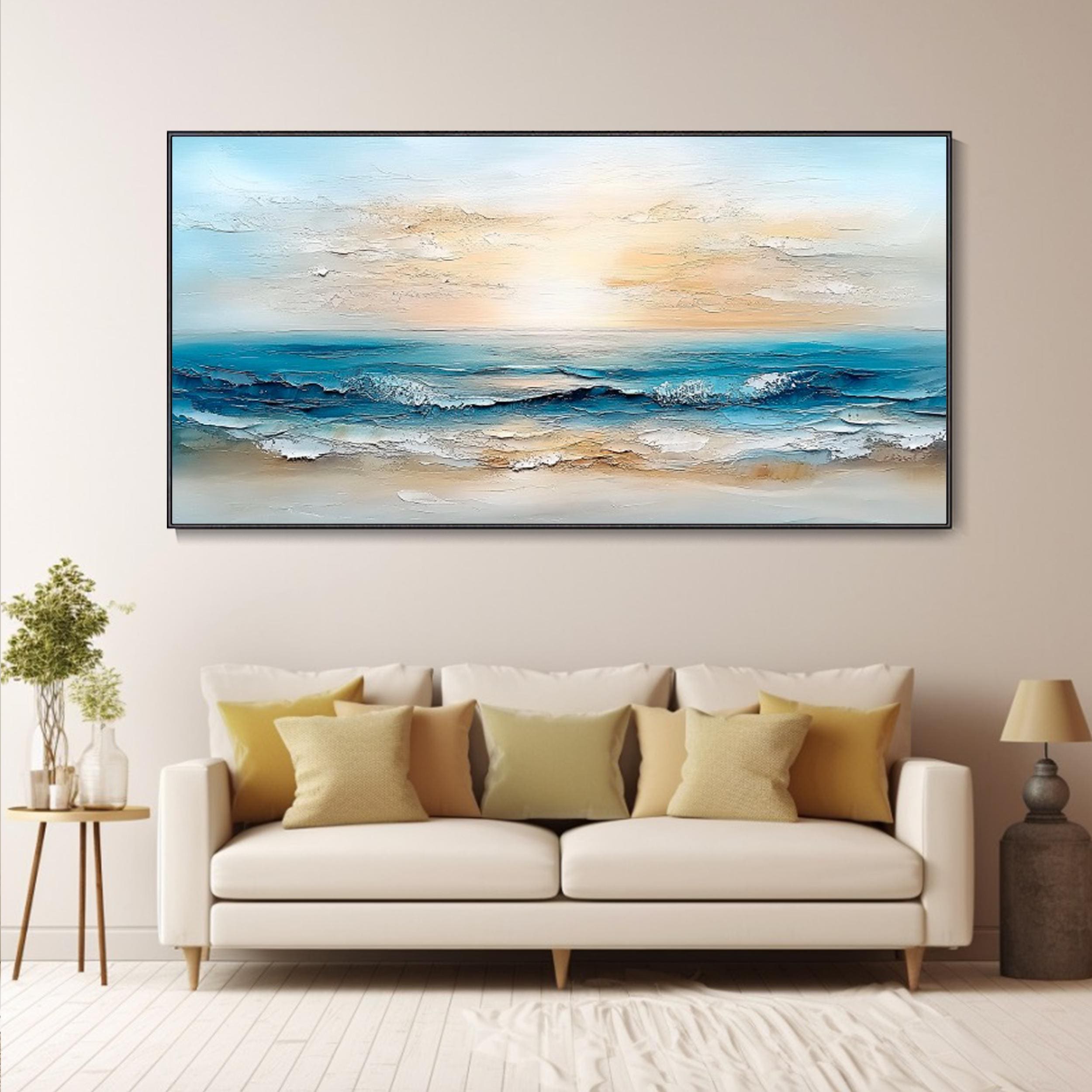 Ocean Sunset Textured Oil Painting, Coastal Wall Art, Hand-painted ...