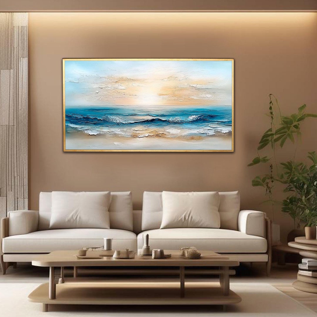 Ocean Sunset Textured Oil Painting, Coastal Wall Art, Hand-painted ...
