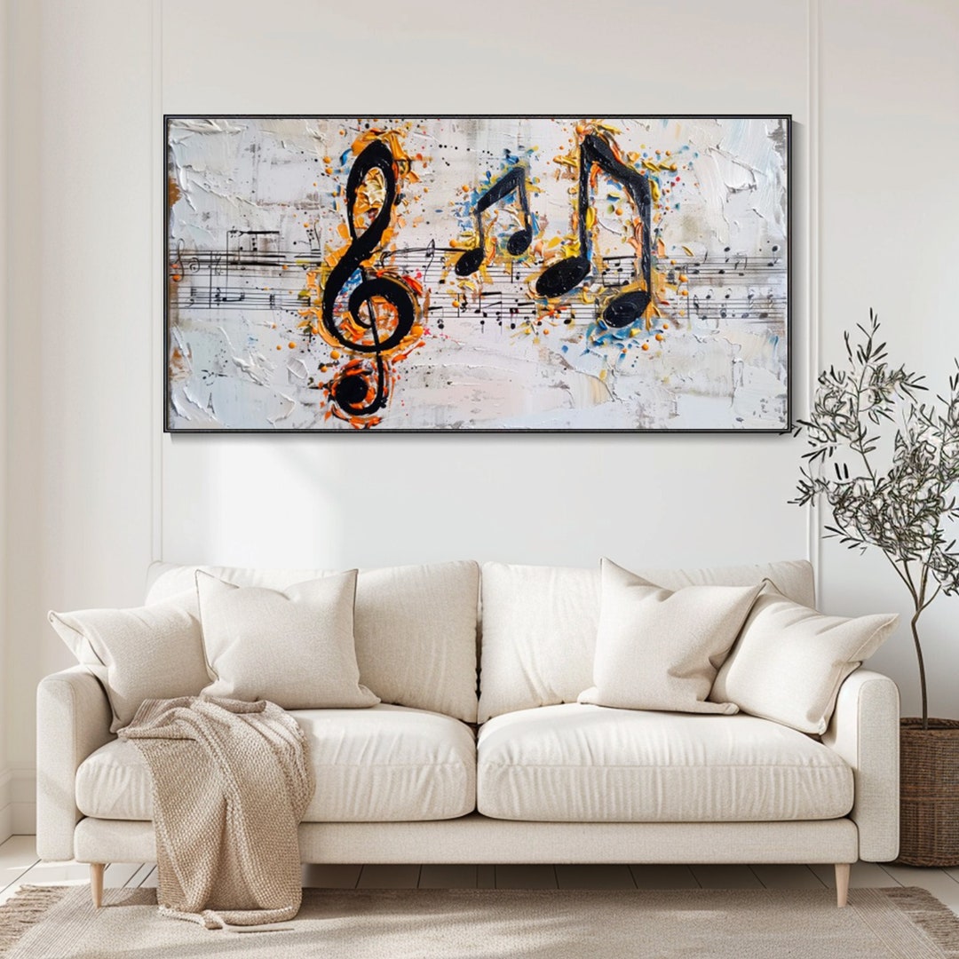 Abstract Music Notes 3D Staff Art Modern Boho Canvas Oil Painting ...
