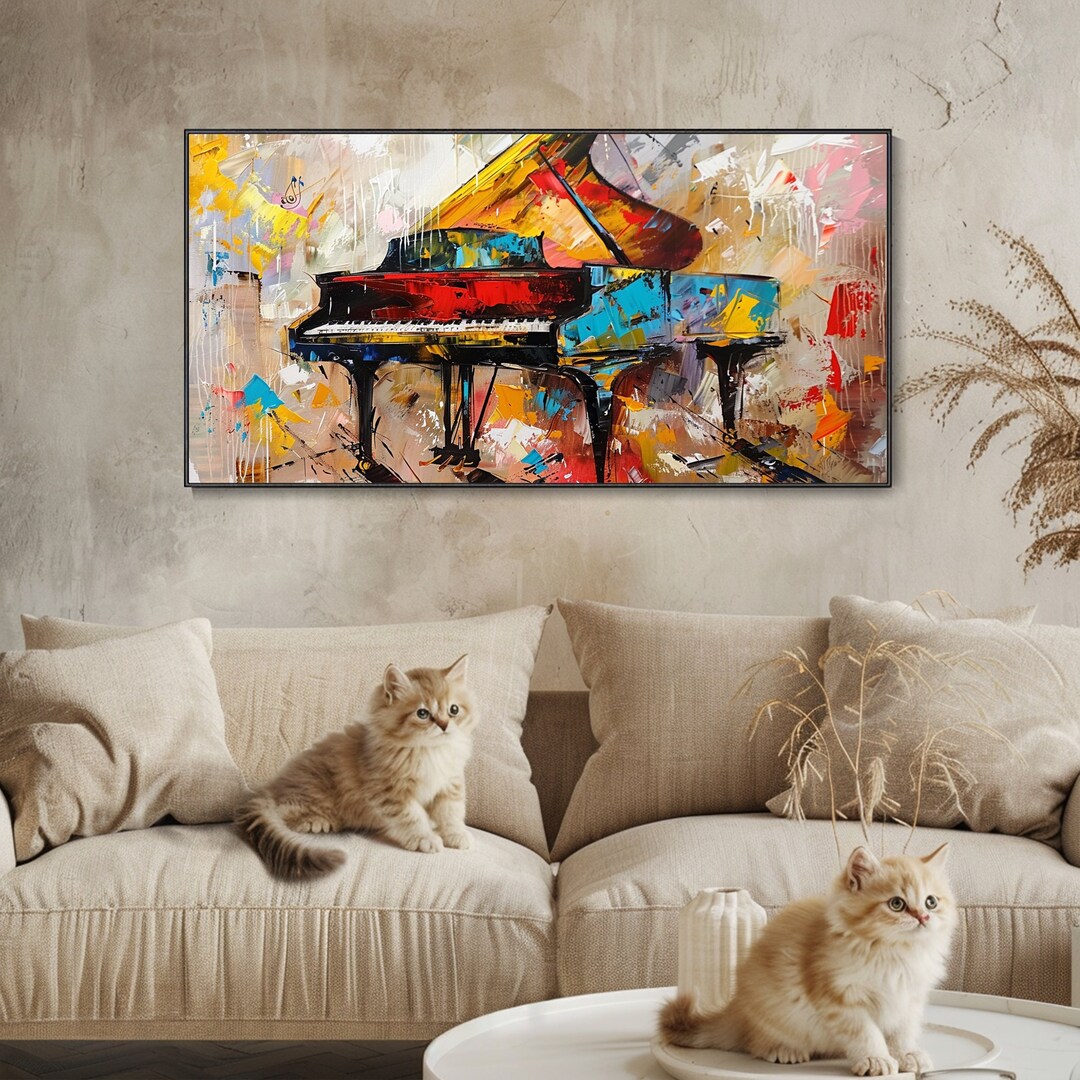 Vintage Piano Hand Canvas Oil Painting Classic Instrument Wall Decor ...