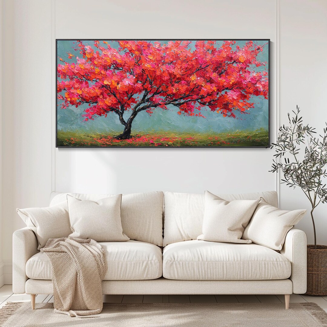 3D Pastel Flower Tree Texture Wall Art Vibrant Landscape Oil Painting ...