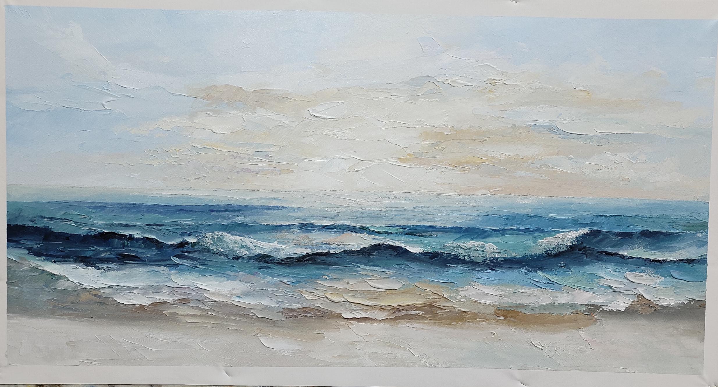 Ocean Sunset Textured Oil Painting, Coastal Wall Art, Hand-painted ...
