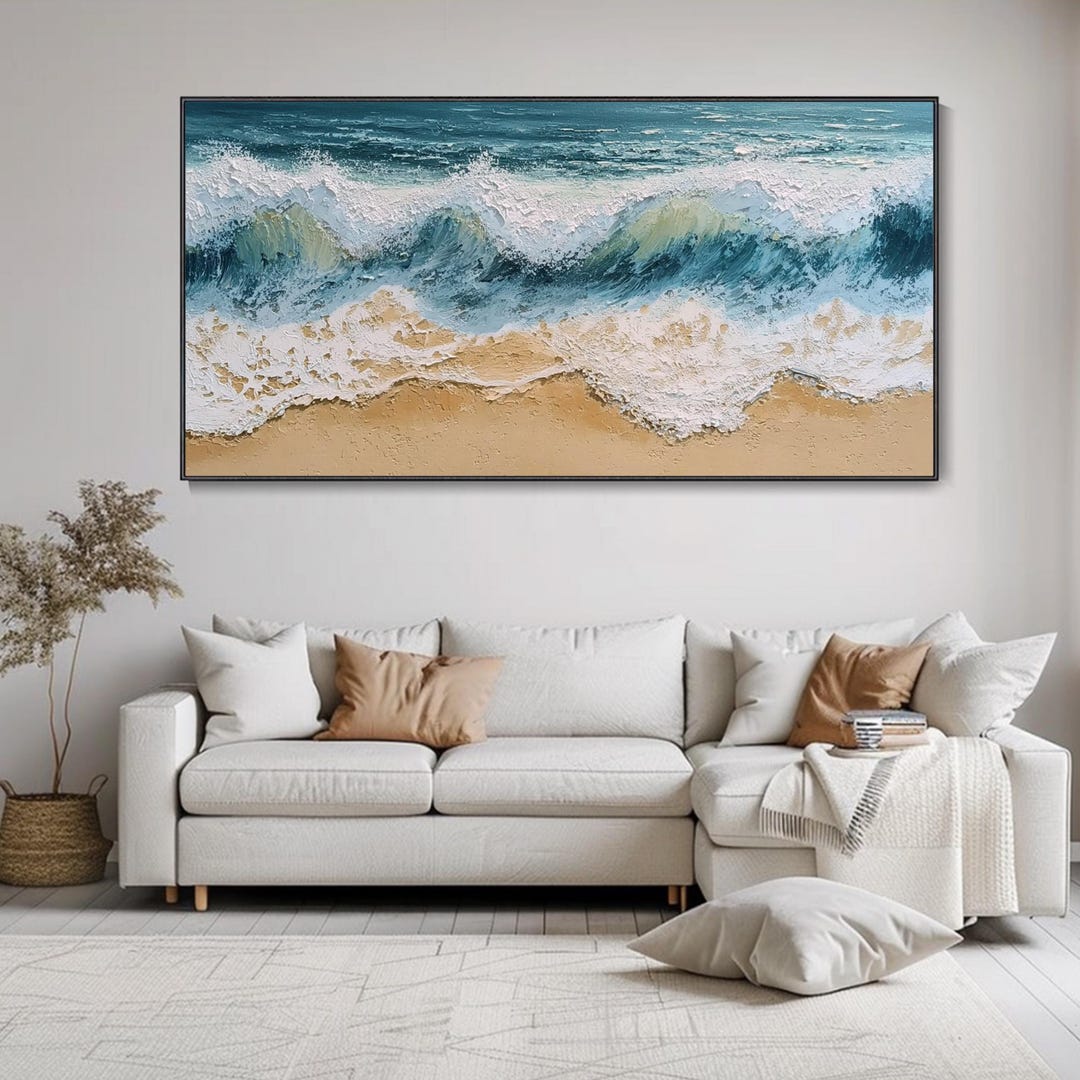 Original Gesso Style Beach Waves Oil Painting on Canvas 3D Textured ...