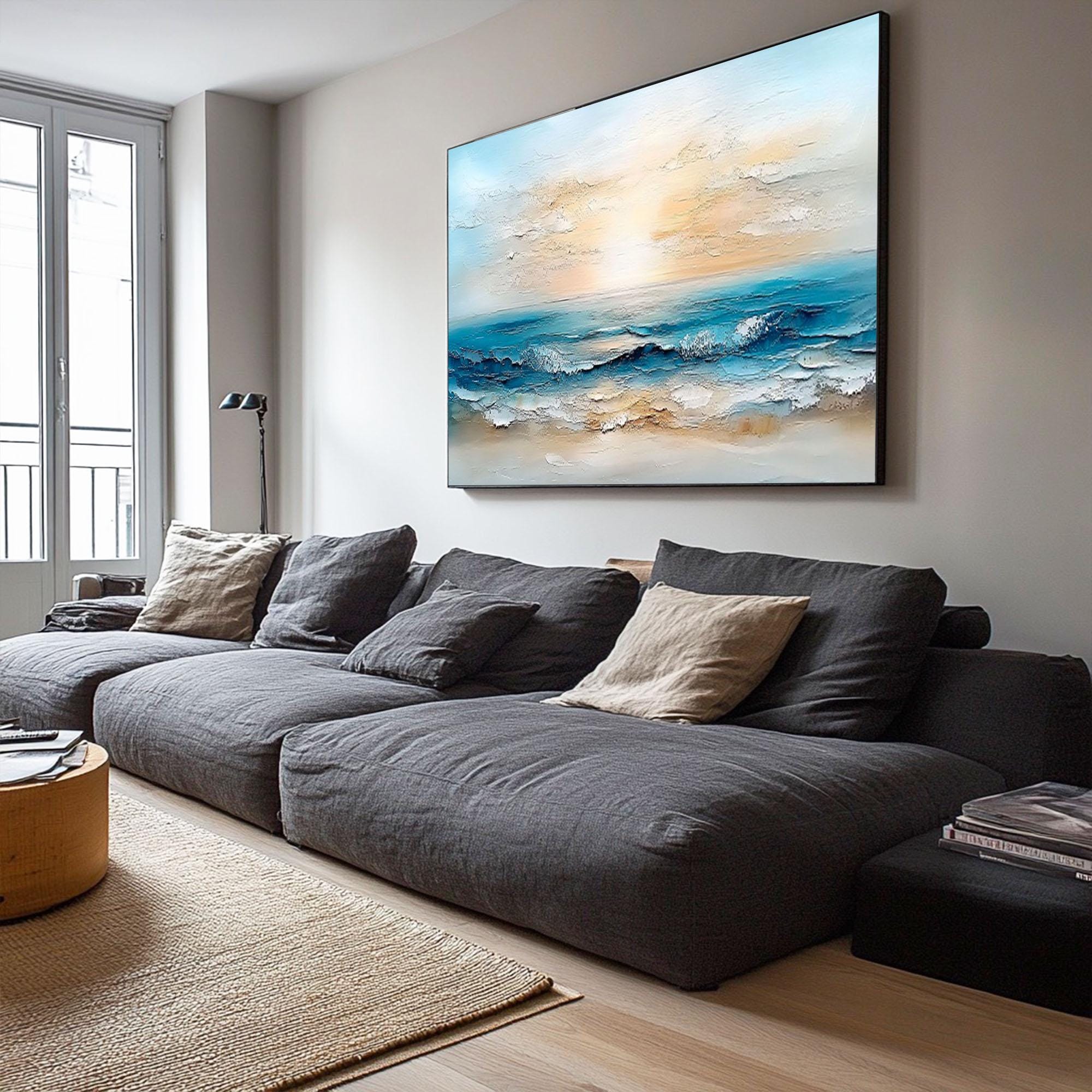 Ocean Sunset Textured Oil Painting, Coastal Wall Art, Hand-painted ...
