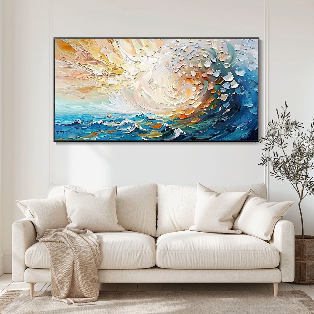 Blue Ocean Landscape 3D Abstract Wave Texture Wall Art Exquisite ...