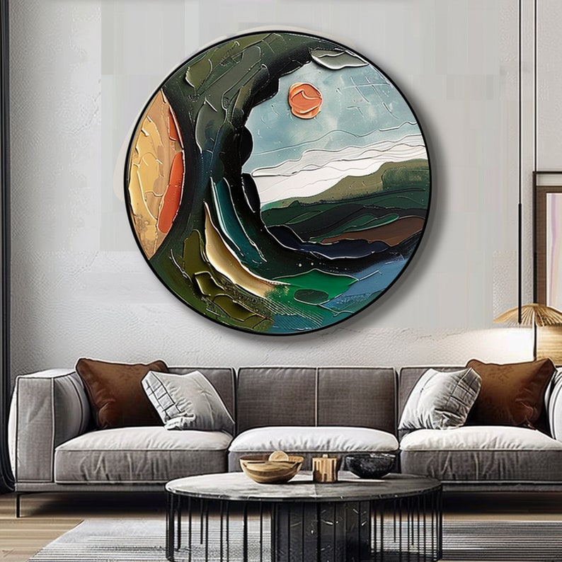 3D Abstract Green Mountain Landscape Large Round Decor Art Custom ...