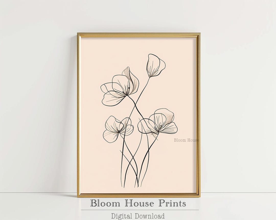 Printable Flower Line Art, Line Flower Wall Art, Floral Print for Home ...