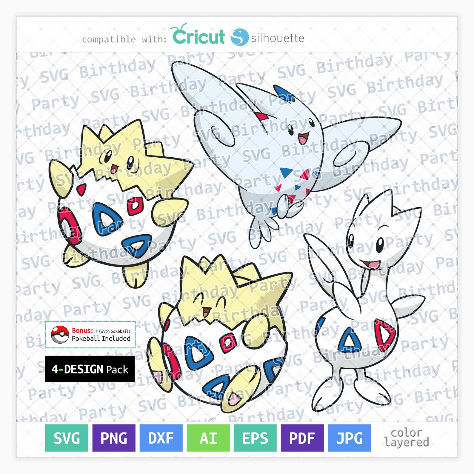 LAYERED 4 Different Toge & Toge Evolutions Designs SVG Cartoon Birthday ...