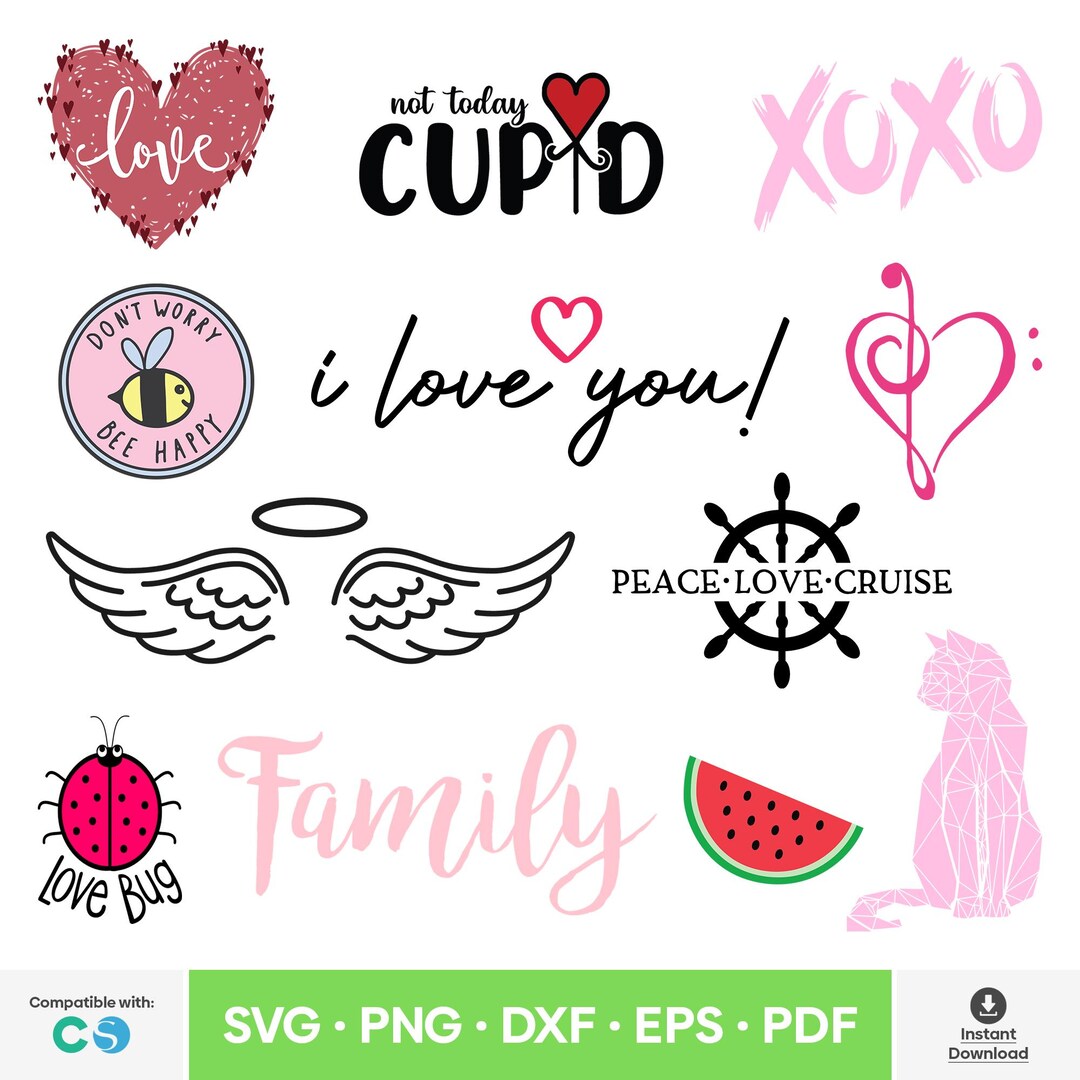 12 Pcs. Love and Family Designs SVG Bundle Angel Wings PNG Peace Cruise ...