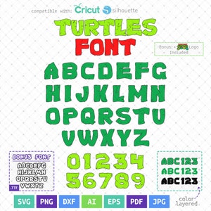 Turtles Font Alphabet SVG Ninja Letters Text Cartoon PNG Birthday Party ...